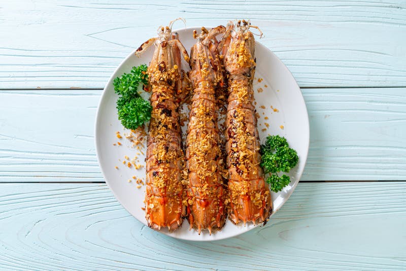 Fried Mantis Shrimp with Garlic Stock Image - Image of nutrition ...