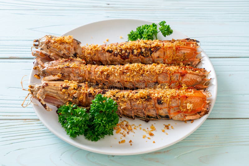 Fried Mantis Shrimp with Garlic Stock Image - Image of fried, dinner ...