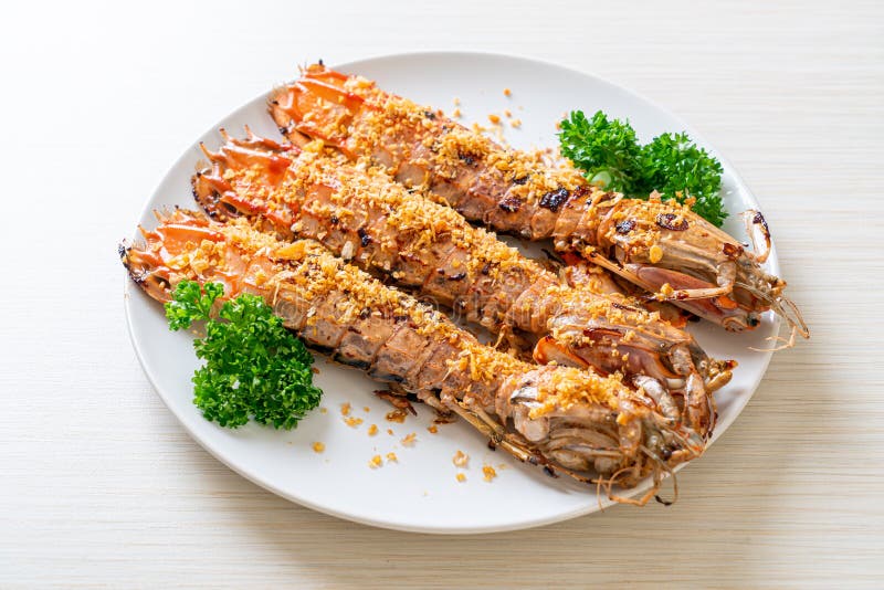Fried Mantis Shrimp with Garlic Stock Photo - Image of cooking, garlic ...