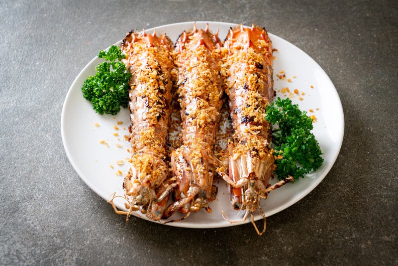 Fried Mantis Shrimp with Garlic Stock Photo - Image of fresh, plate ...