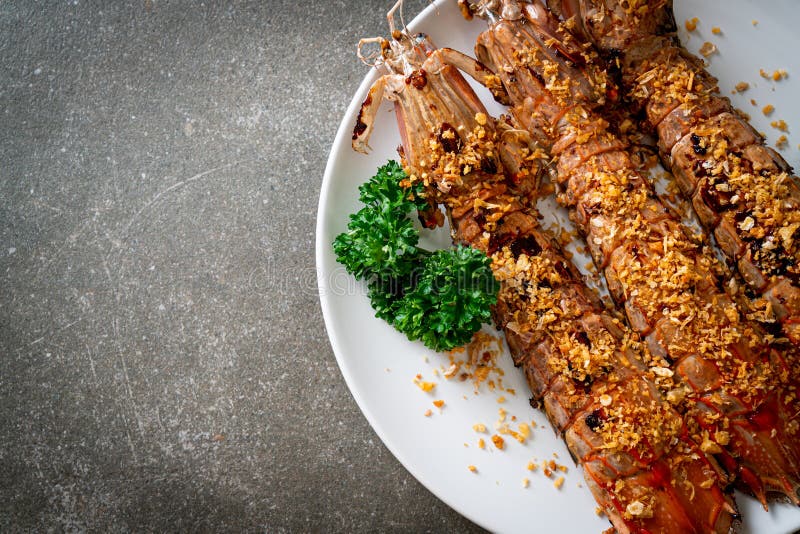 Fried Mantis Shrimp with Garlic Stock Image - Image of fresh, fried ...