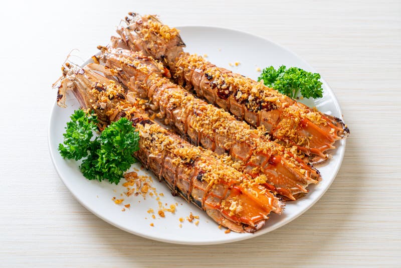 Fried Mantis Shrimp with Garlic Stock Photo - Image of cuisine, cooked ...