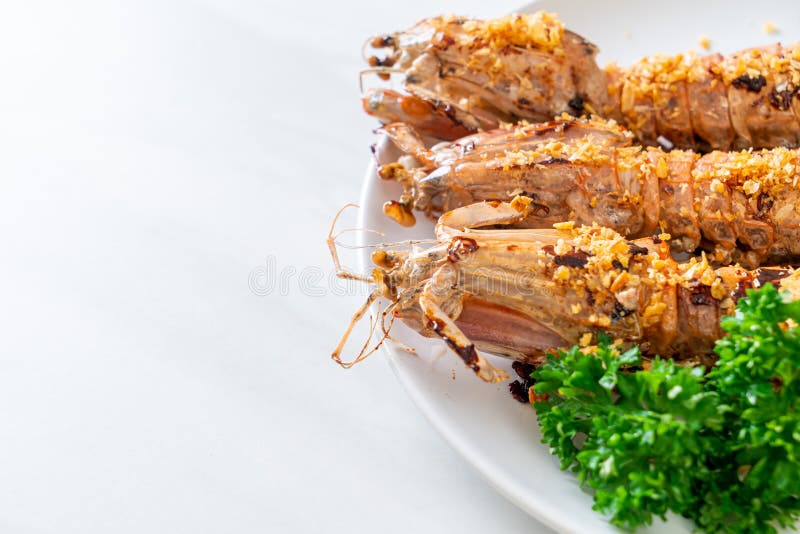 Fried Mantis Shrimp with Garlic Stock Image - Image of garlic, animal ...