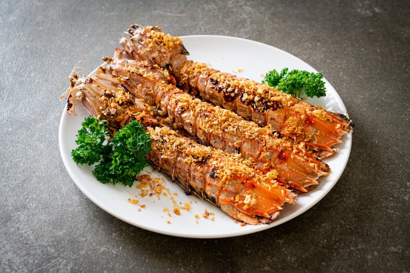 Fried Mantis Shrimp with Garlic Stock Image - Image of diet, gourmet ...