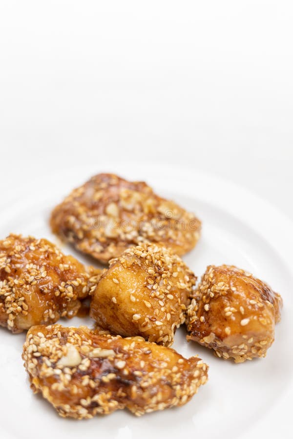 Fried Marinated Chicken White Meat on the White Plate Stock Image ...
