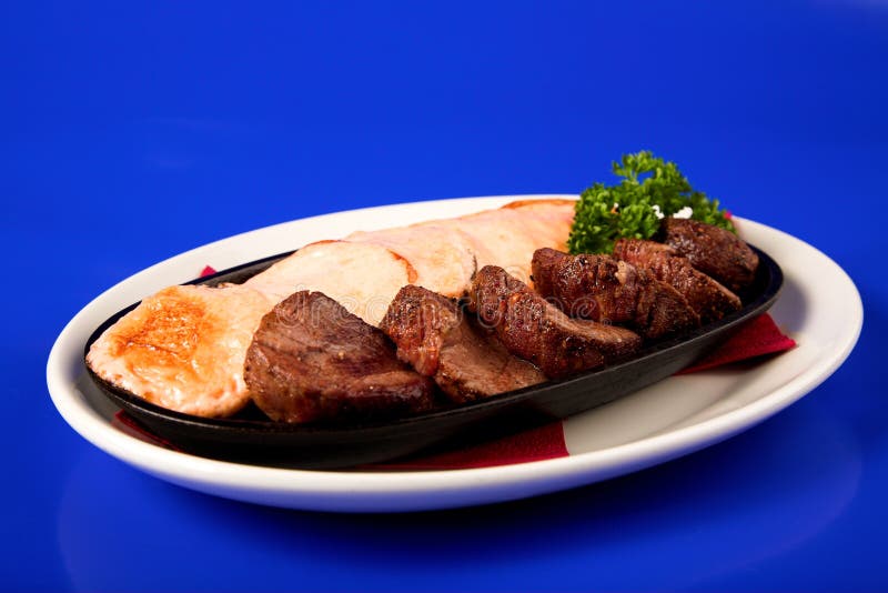 Fried Meat in a Plate. Appetizing Kebab in Nature. Stock Image - Image ...