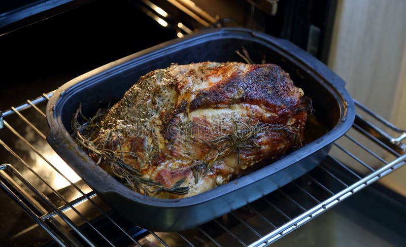 Fried Meat on a Baking Sheet in the Oven Stock Image - Image of grill ...