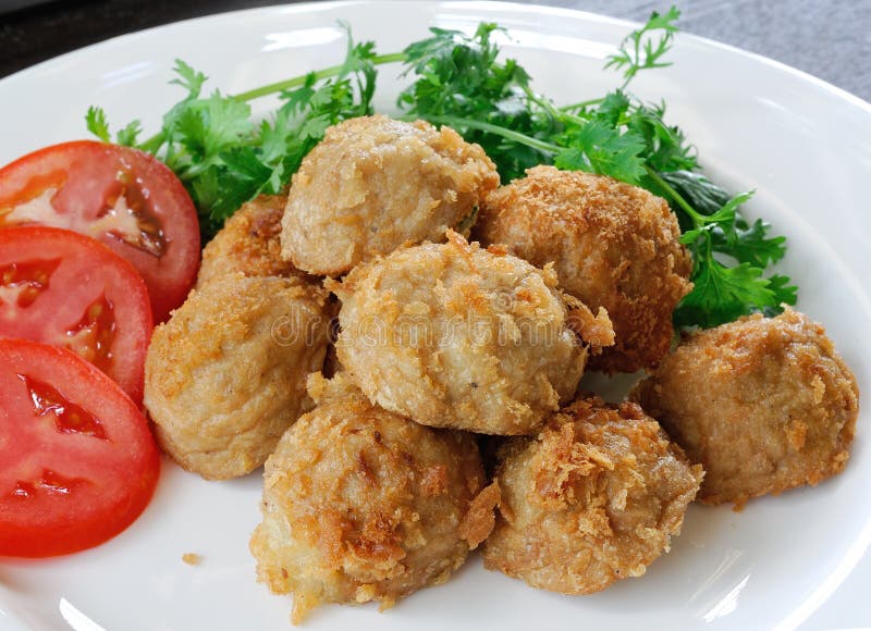 Fried Meat Ball in White Dish Stock Image - Image of barbecue, fresh ...