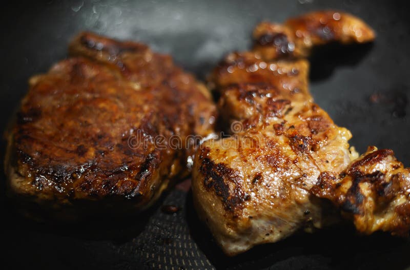 Fried meat close up stock image. Image of steak, barbecue - 198670703
