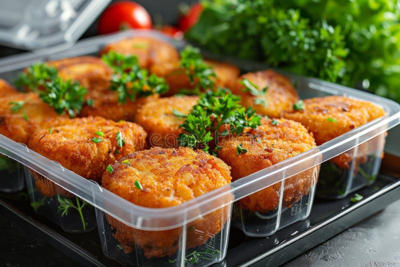 Fried Meat Cutlets in a Plastic Container Stock Photo - Image of beefy ...