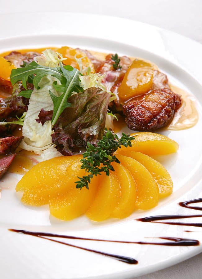 Fried meat with fruit stock image. Image of roasted, pork - 19211285