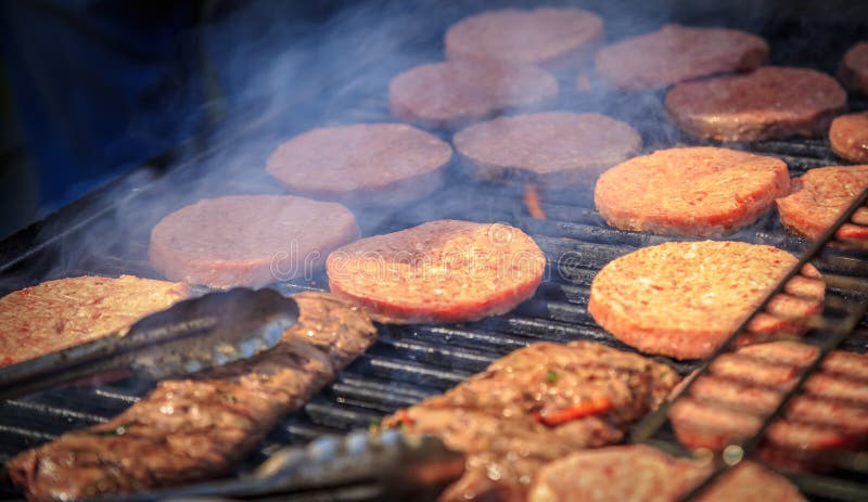 Fried meat grilled on fire stock image. Image of grilled - 107842265