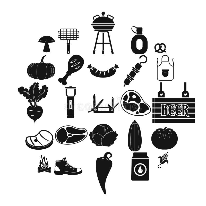 Fried Meat Icons Set, Simple Style Stock Vector - Illustration of cook ...
