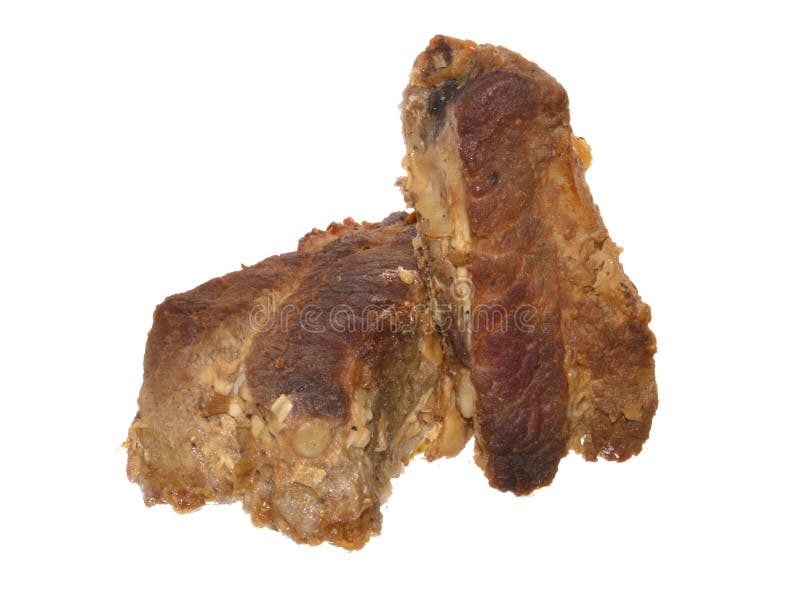 Fried Meat Isolated on White Background-close-up Stock Image - Image of ...