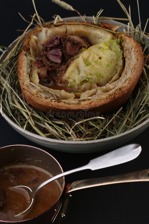 Fried Meat with Mashed Potato Puree in Bread Stock Photo - Image of ...