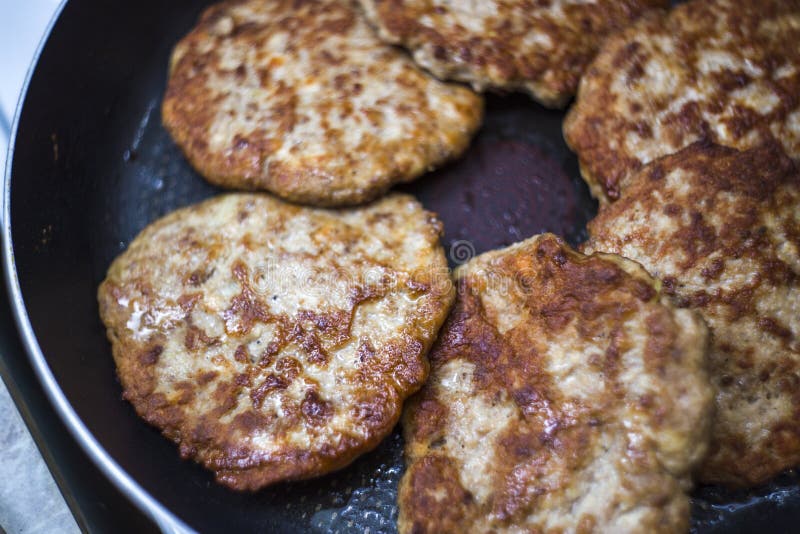 Fried Meat in a Pan. Fried Beef Cutlets for Burgers. How To Make a ...