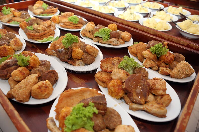 Fried Meat Portions Prepared for Serving, Catering Service Stock Photo ...