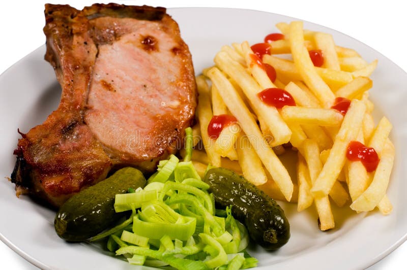 Fried meat and potato-fri stock image. Image of sirloin - 13057591