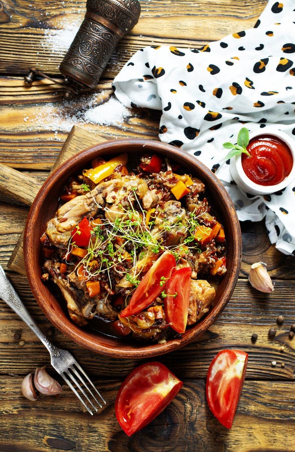 Fried meat with rice stock photo. Image of heat, asian - 194091650