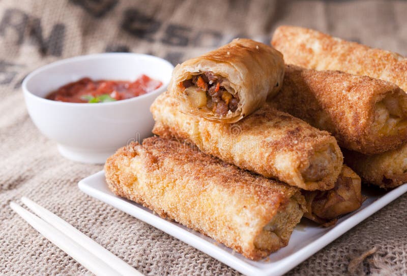 Fried meat rolls stock image. Image of rolls, bamboo - 32643803