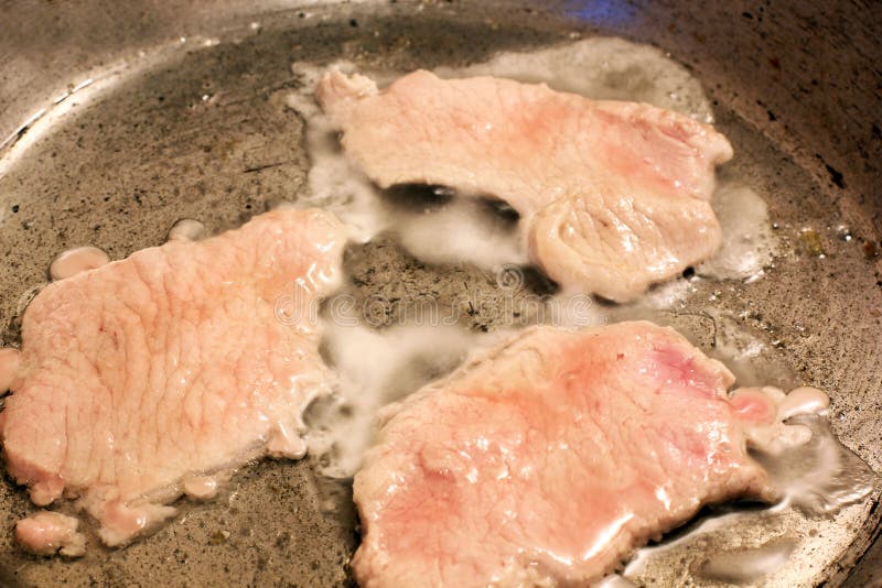 Fried meat in a skillet stock image. Image of barbecue - 143342797