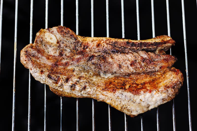 Fried Meat Slice on Barbecue Grid Stock Photo - Image of grilled, meat ...