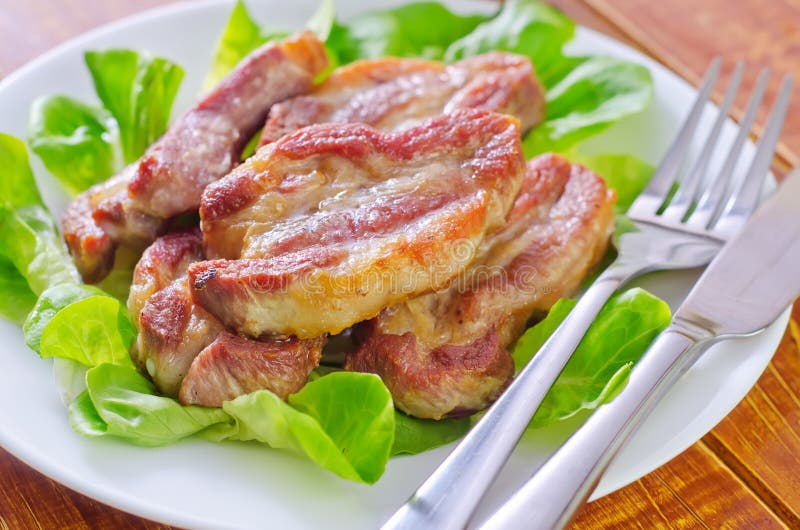 Fried meat stock photo. Image of plate, lettuce, barbecue - 32871146