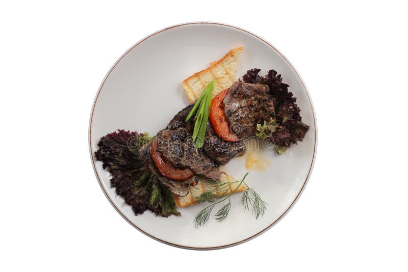 Fried Meat on White Plate Top View Stock Photo - Image of cooked ...