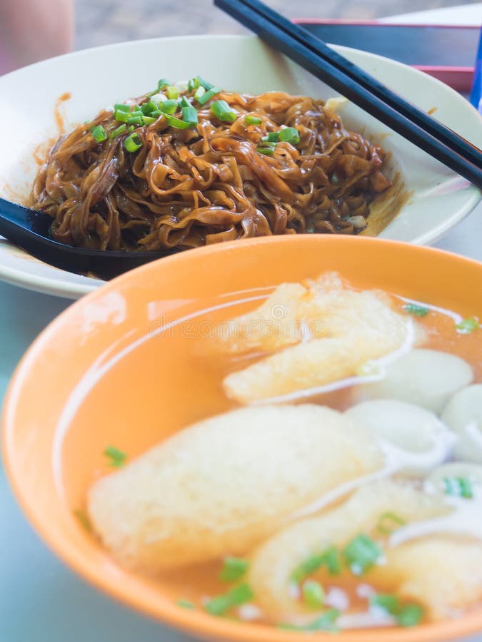 Fried Mee with Fish Ball Soup. Stock Image - Image of style, malay ...