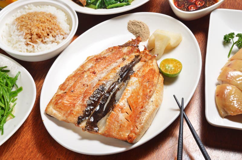 Fried Milkfish on a Plate on Wooden Table Stock Image - Image of fresh ...