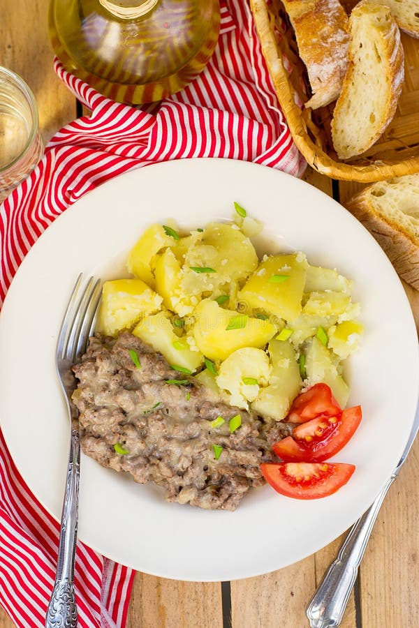Fried Minced Beef in White Creamy Sauce in German Style Stock Photo ...