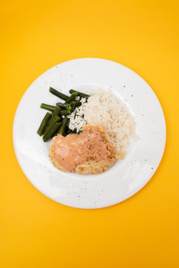 Fried Minced Chicken Meat with Sauce and Boiled Rice Stock Image ...