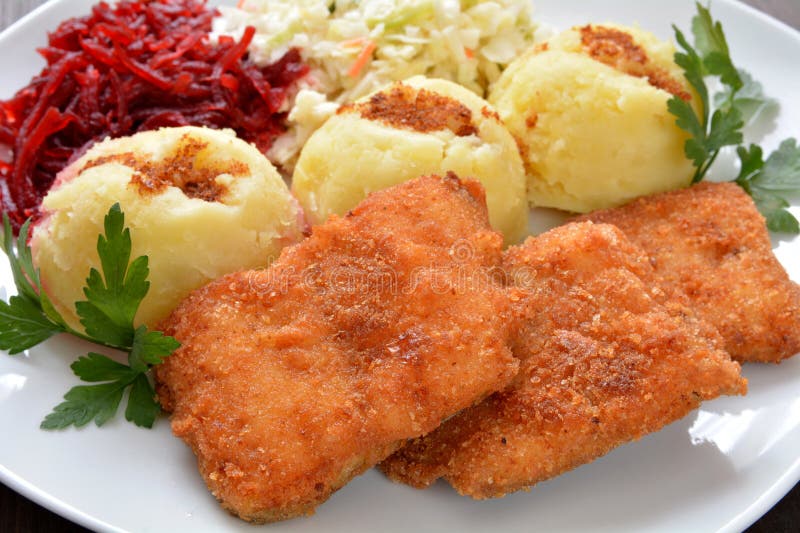 Fried Miruna Fish with Potatoes Stock Image - Image of breading, miruna ...