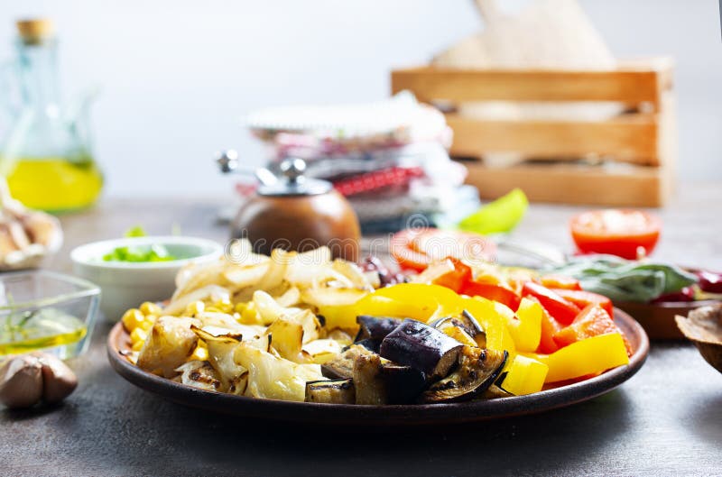 Fried Mix Vegetables on Plate Stock Image - Image of vegetable, lunch ...