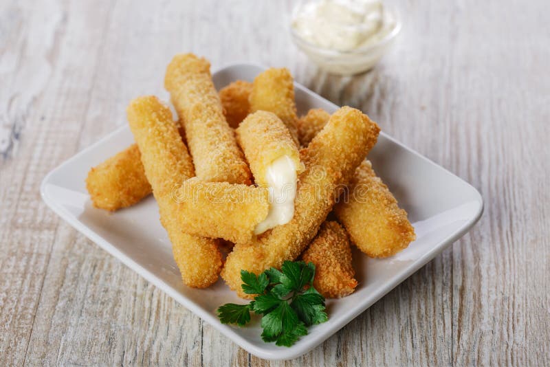 Fried Mozzarella Cheese Sticks Stock Photo - Image of stick, plate ...