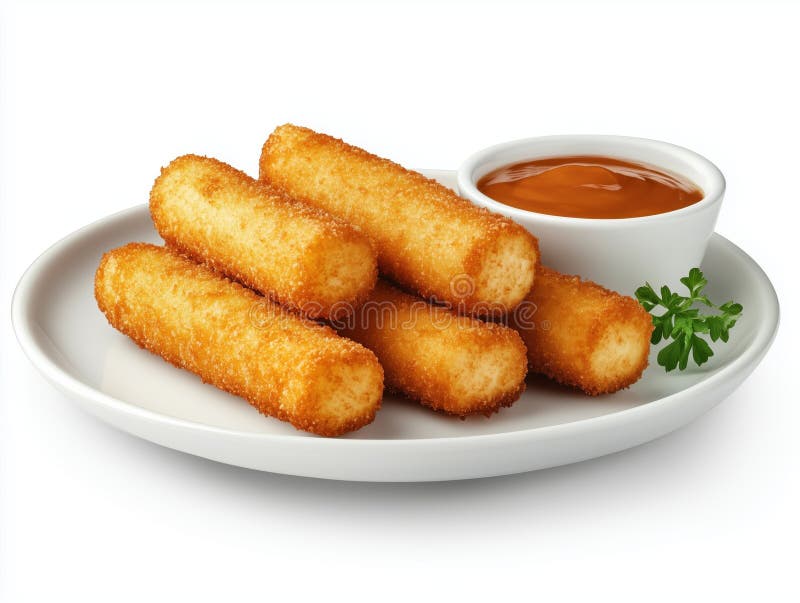Fried Mozzarella Cheese Sticks on Plate with Dipping Sauce Isolated on ...