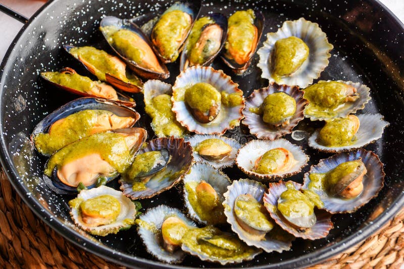 Fried Mussels in a Pan Close Up Stock Image - Image of mussel, celery ...