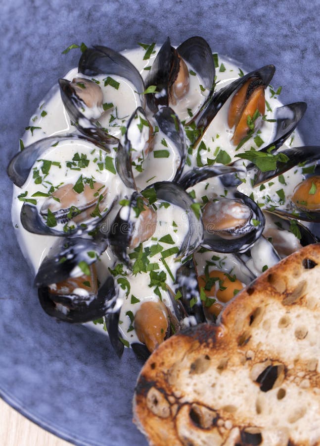 Fried Mussels in the Shell and in Cream Sauce Stock Image - Image of ...