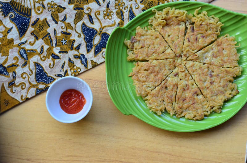 Fried Noodle Omelette with Chilli Sous Stock Image - Image of vegetable ...