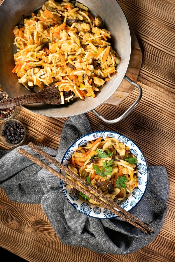 Fried Noodles with Chicken and Vegetables Stock Photo - Image of stir ...