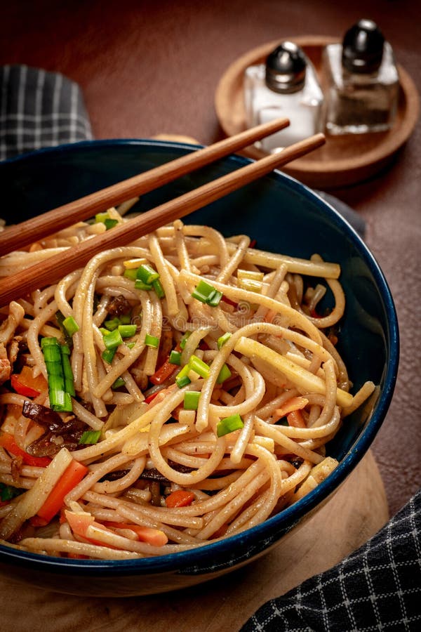 Fried Noodles with Chicken and Vegetables Stock Photo - Image of ...