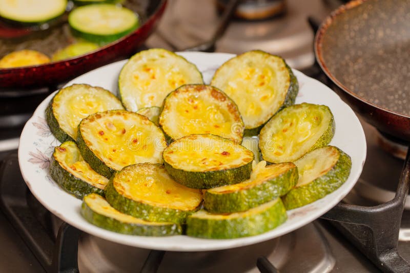 Fried in Oil Vegetable Marrows in the Kitchen Stock Image - Image of ...