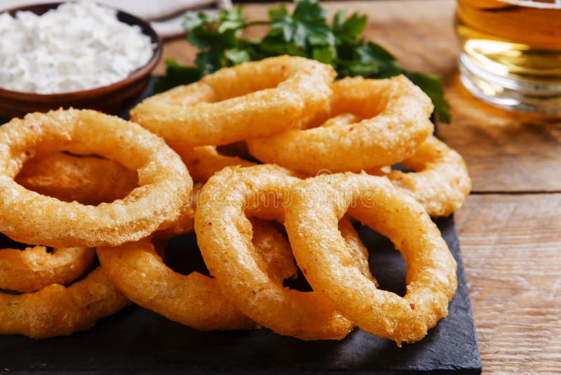 Fried Onion Rings in Batter with Sauce Stock Image - Image of appetizer ...
