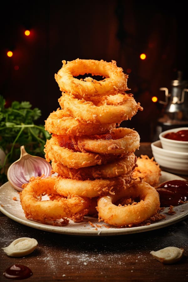 Fried Onion Rings on a Plate. Selective Focus Stock Illustration ...