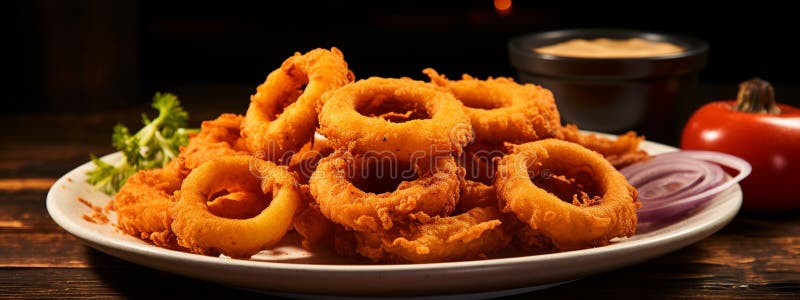 Fried Onion Rings on a Plate. Selective Focus Stock Illustration ...
