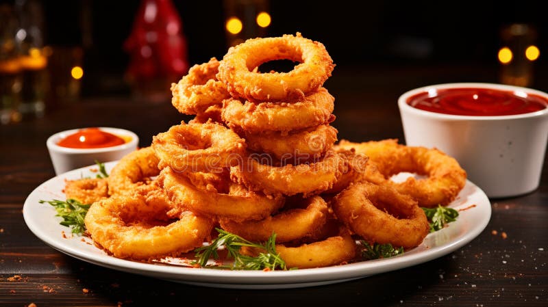 Fried Onion Rings on a Plate. Selective Focus Stock Illustration ...