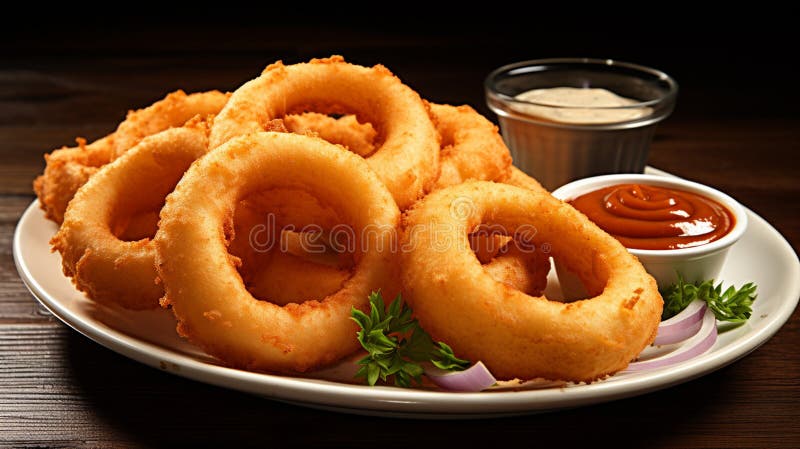 Fried Onion Rings on a Plate. Selective Focus Stock Illustration ...