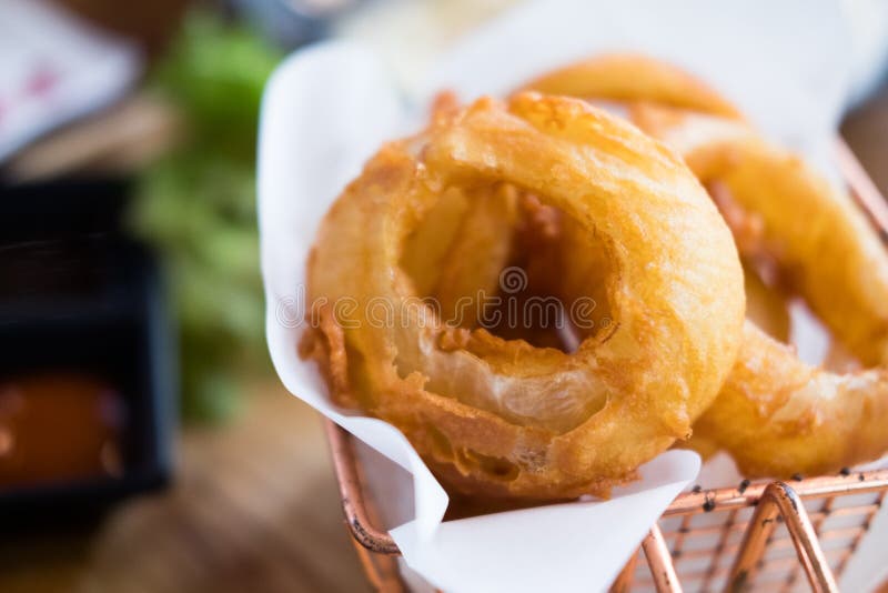 Fried Onion Rings Served in Baskets Stock Image - Image of ketchup ...