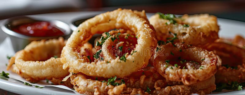 Fried Onion Rings Served on a Plate Stock Photo - Image of food, salad ...