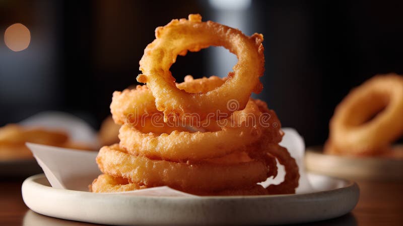 Fried Onion Rings on a Wooden Table. Selective Focus Stock Illustration ...